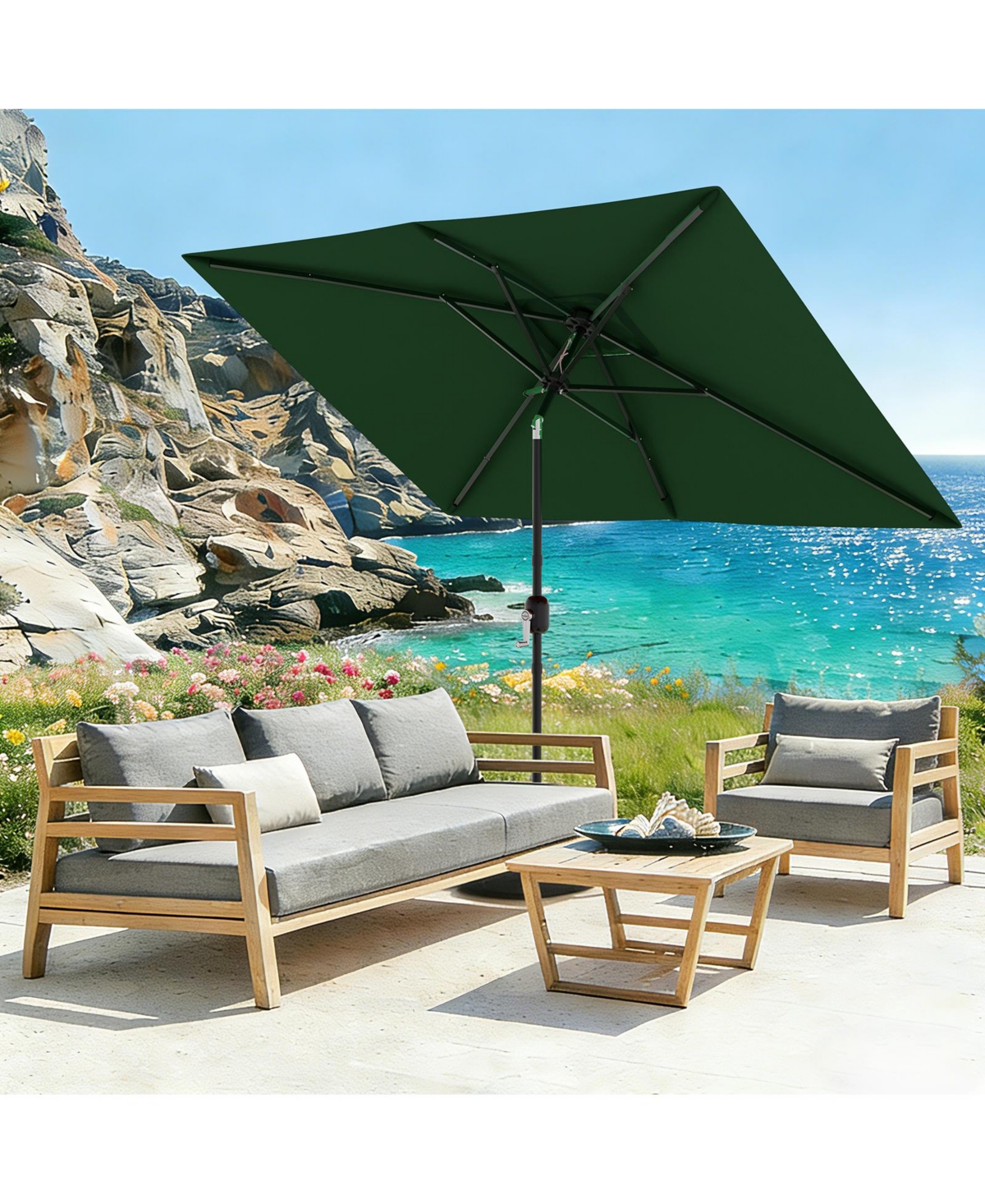 Click here for homfan 10x6.5 Patio Umbrella - Rectangular  Crank... prices