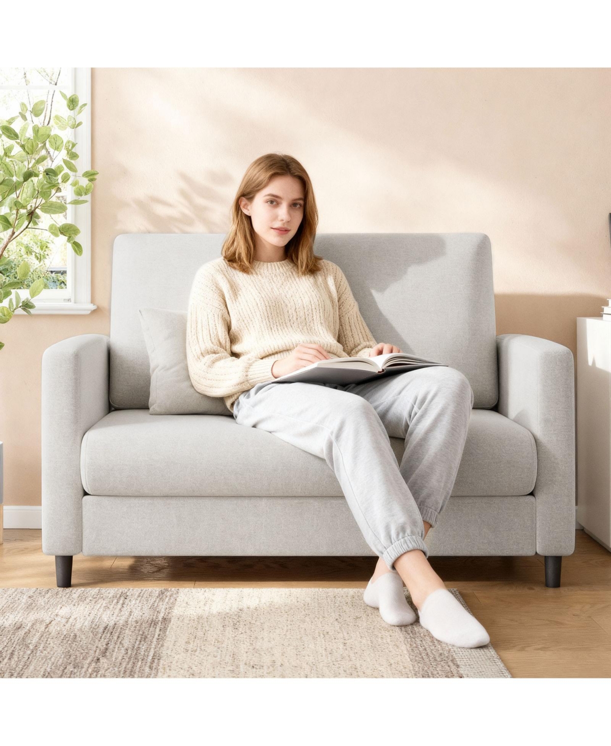 Click here for homfan Teddy Fabric Loveseat – No Assembly Small C... prices