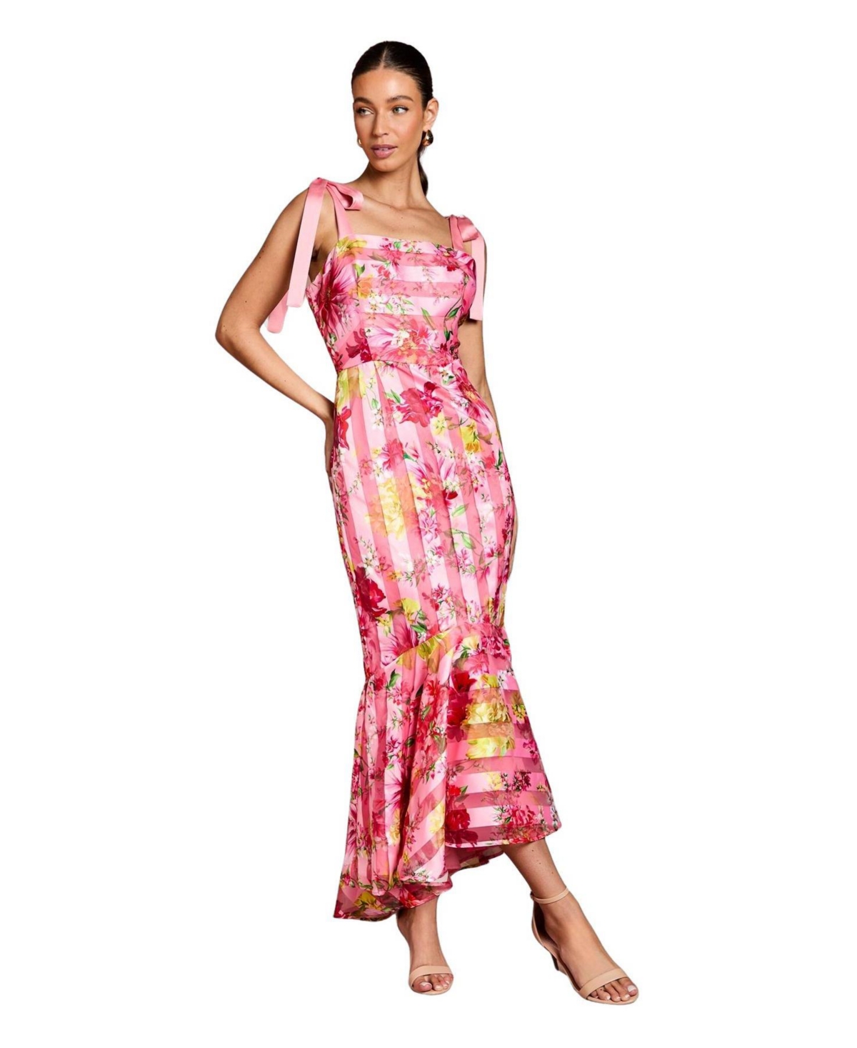 Click here for Coast Womens Printed Organza Bow Maxi Dress - Pink prices
