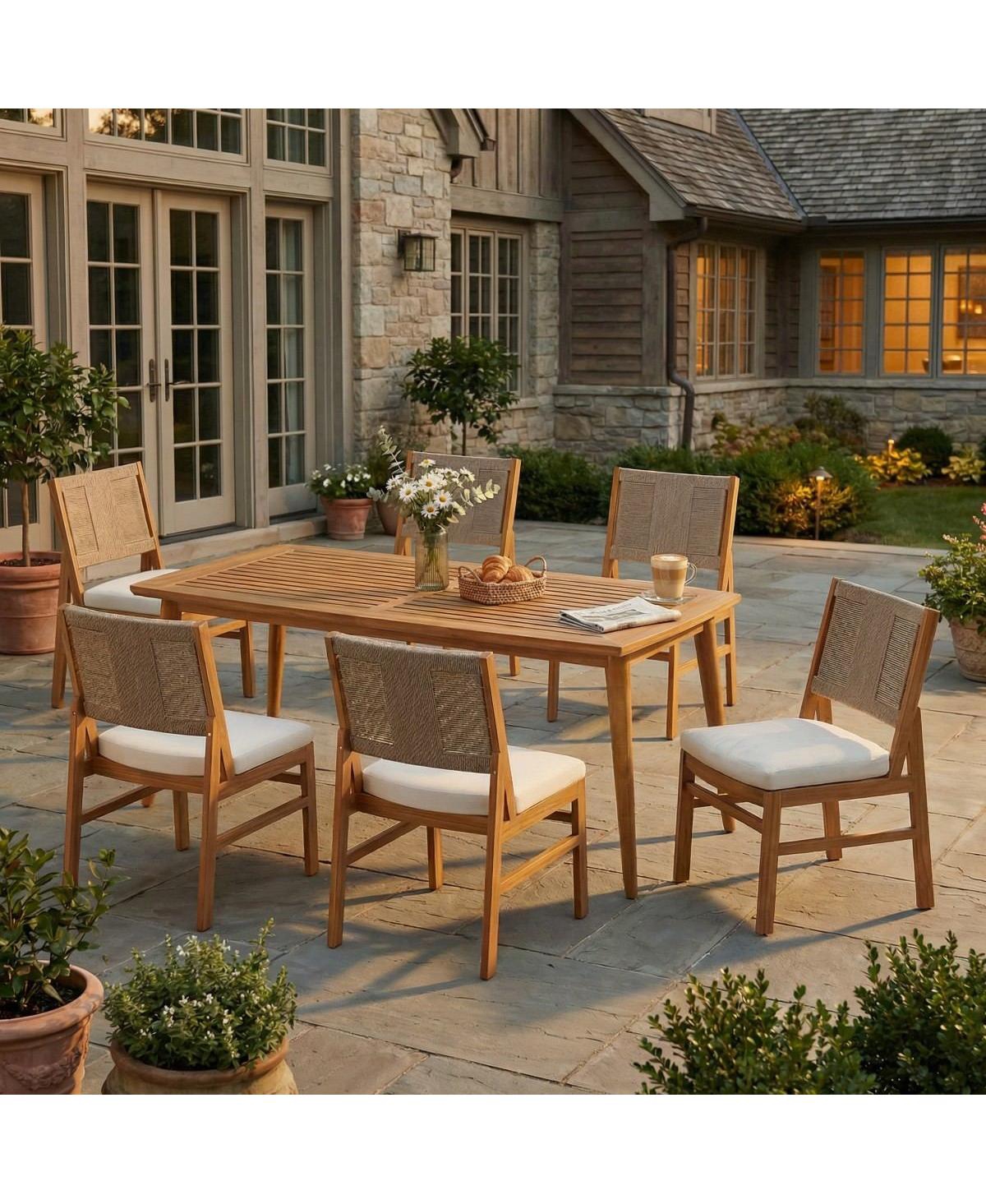 Click here for Asagikoiai 7-Piece Acacia Wood Outdoor Patio Furni... prices