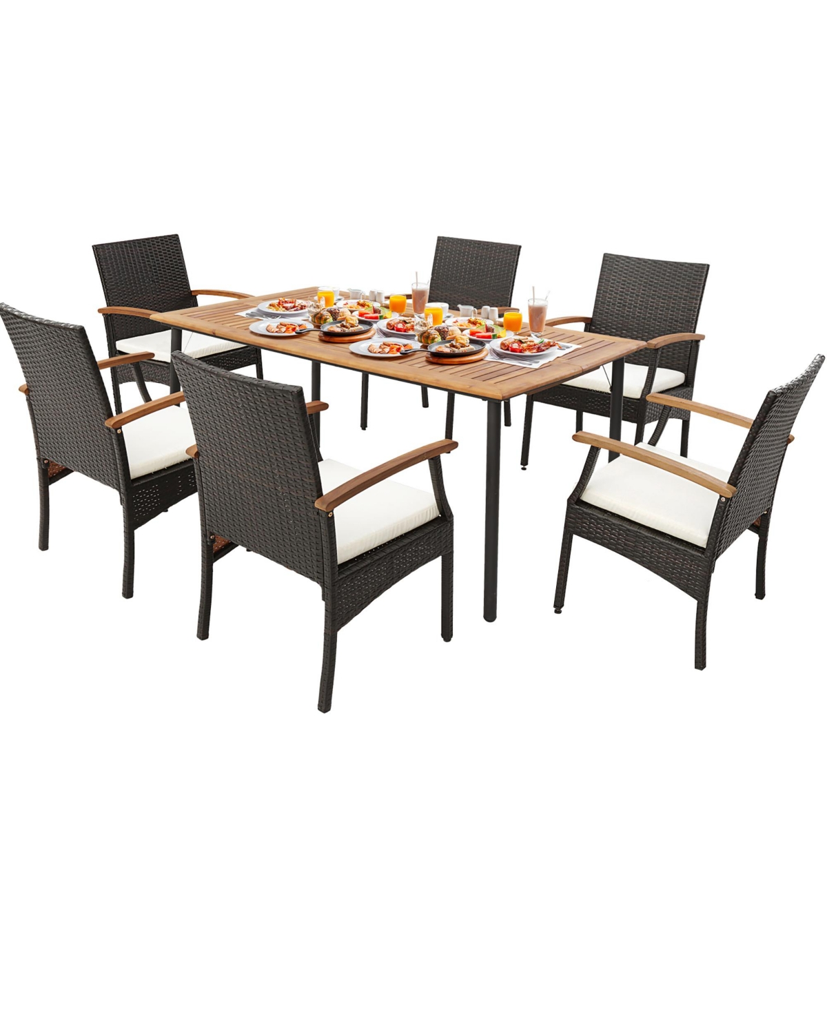 Click here for Gymax 7 Piece Wicker Dining Set Cushion Acacia Woo... prices