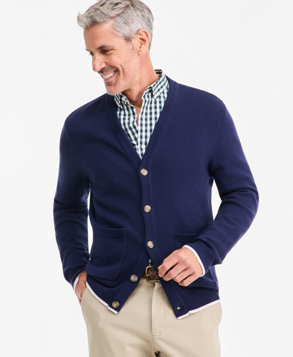 Click here for Club Room Mens Cotton Tipped Button-Up Cardigan  M... prices