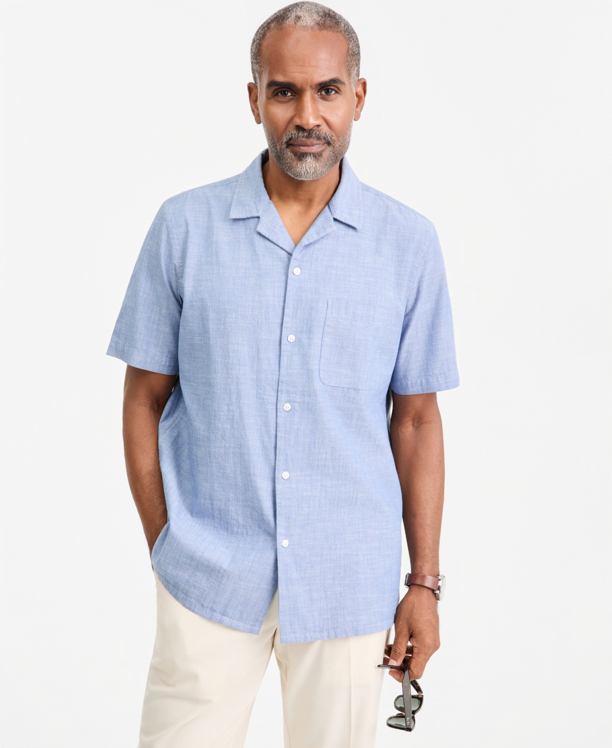 Click here for Club Room Mens Cotton Chambray Short-Sleeve Camp S... prices