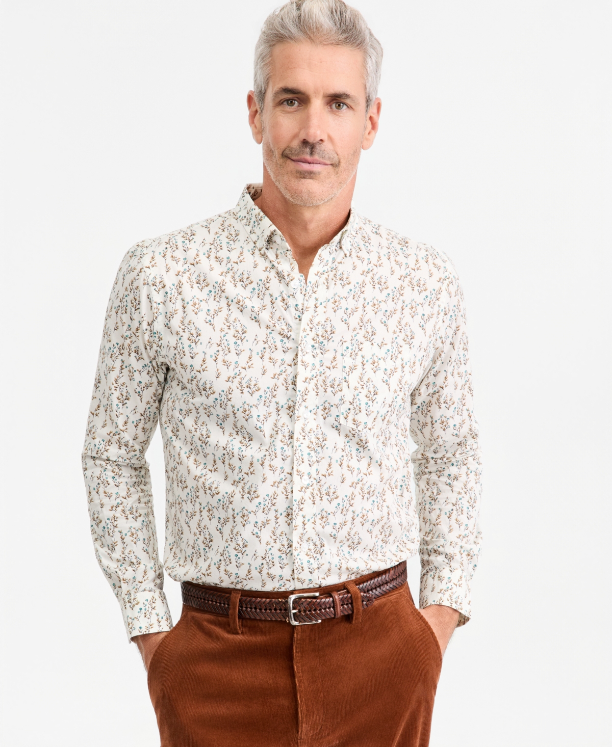 Click here for Club Room Mens Floral Poplin Button-Down Shirt  Ma... prices
