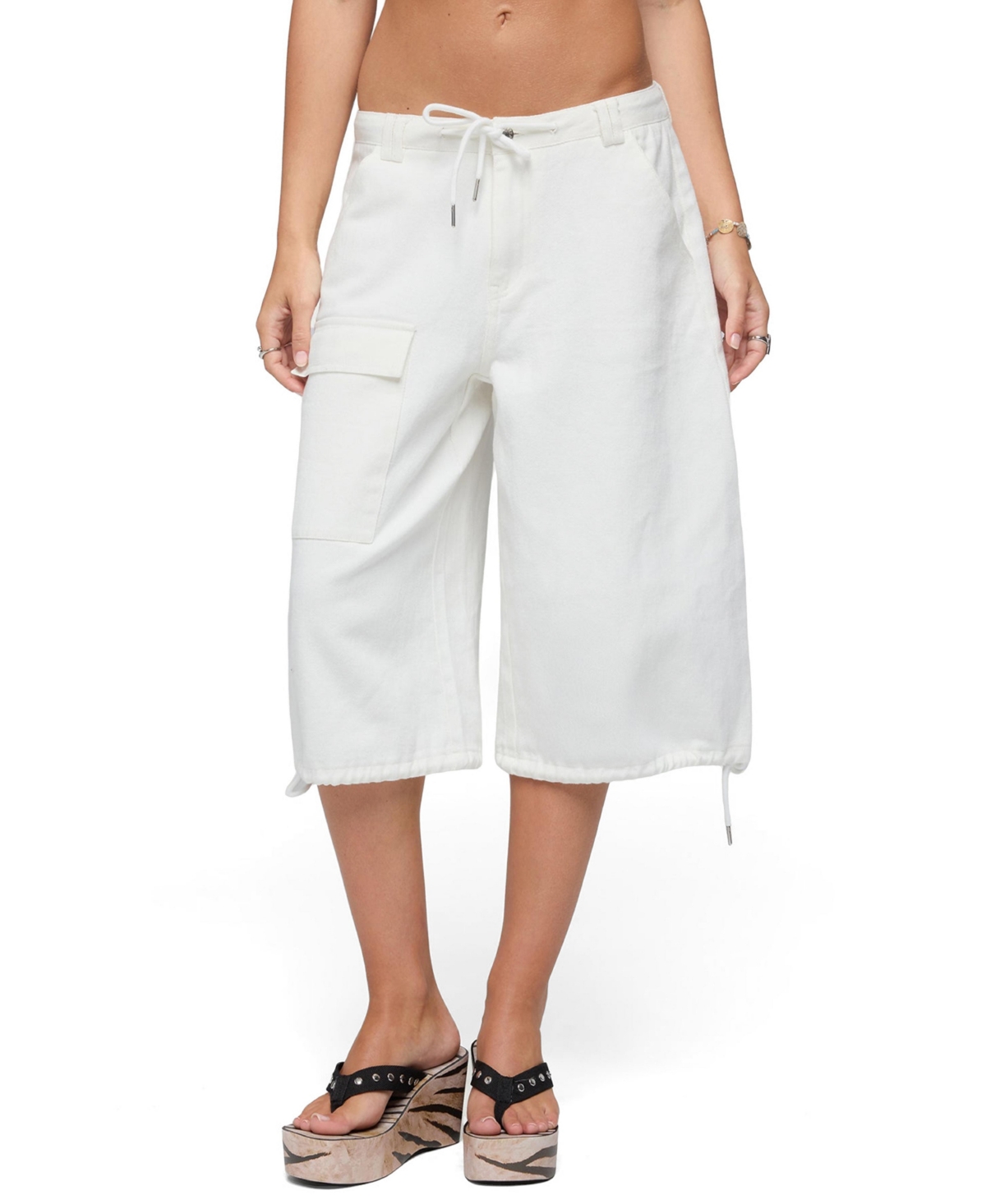 Click here for Edikted Womens Camo Cargo Bermuda Shorts - White prices