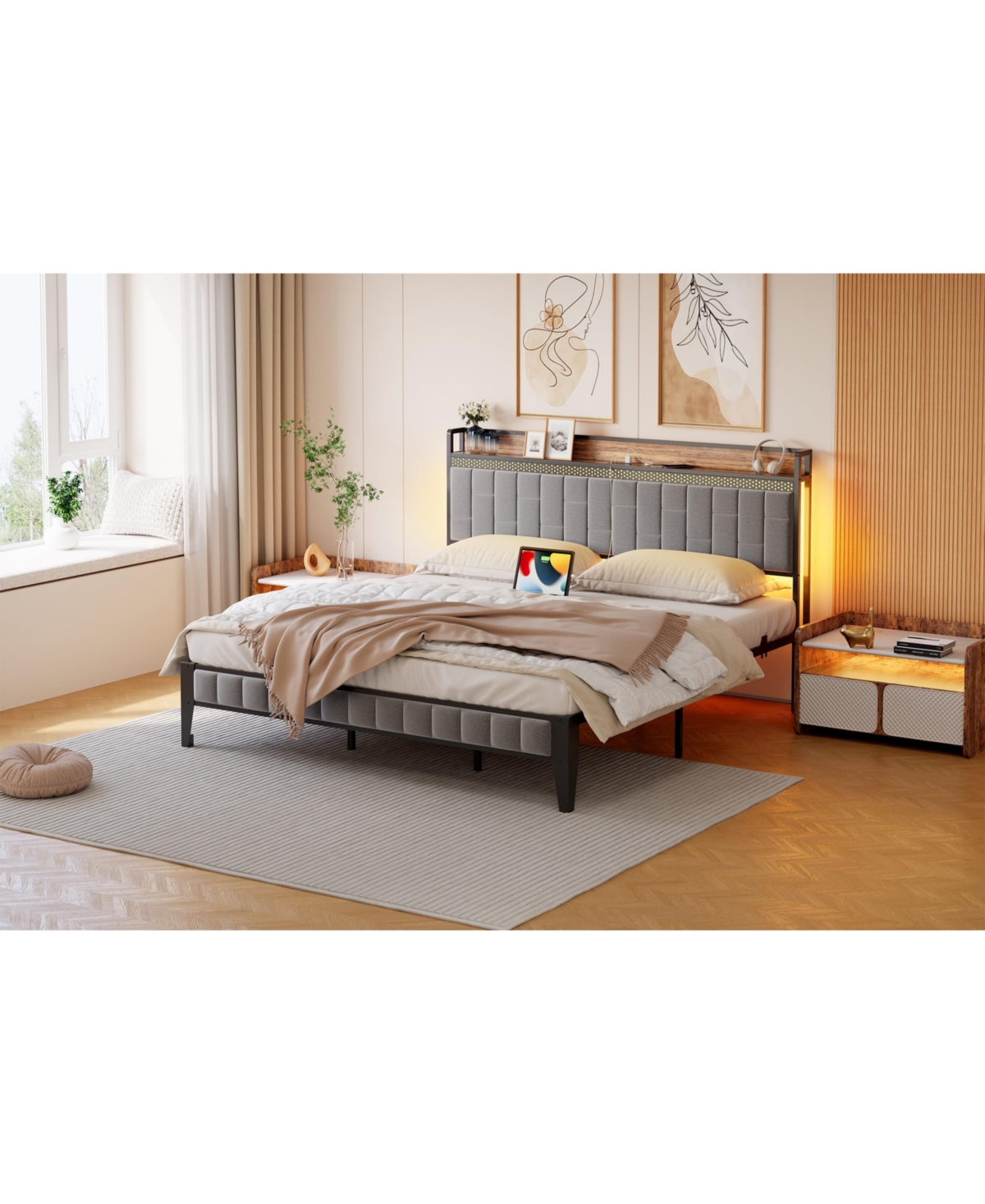 Click here for gaomon Bed Frame Storage Headboard Led Platform Ch... prices