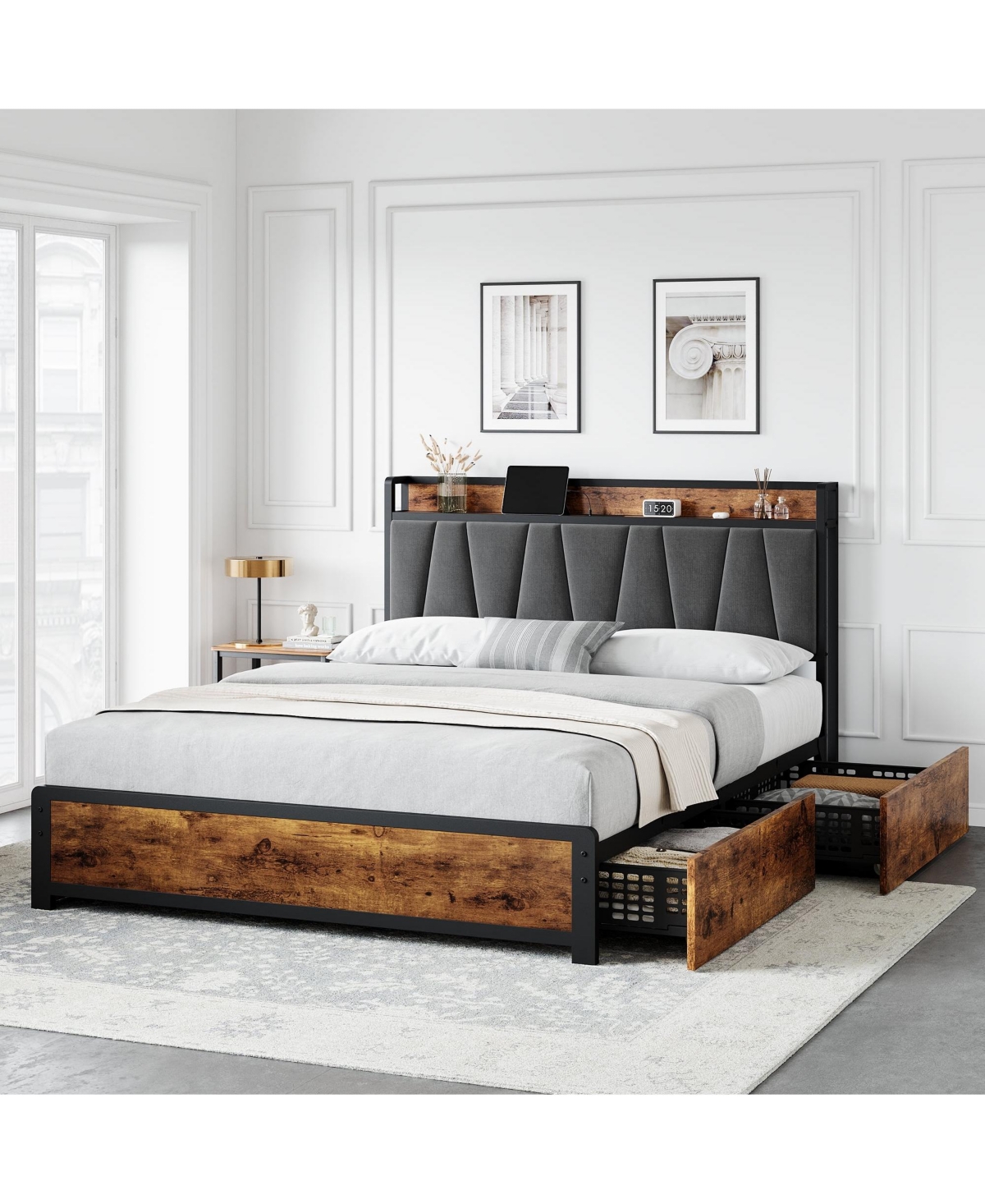 Click here for gaomon Full Linen Upholstered Platform Bed 4 Drawe... prices