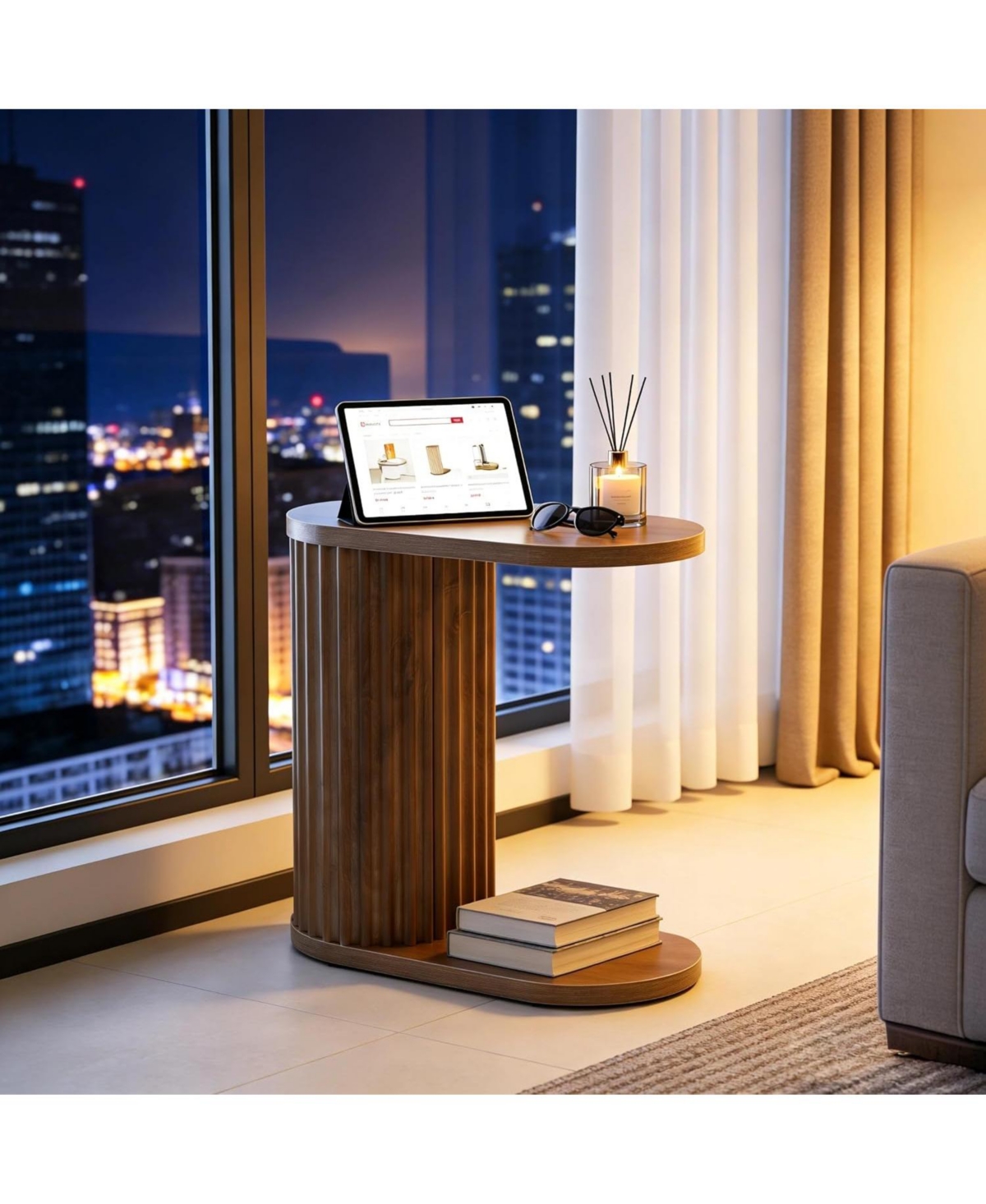 Click here for Tribesigns Fluted C-Shaped End Table  Modern Narro... prices