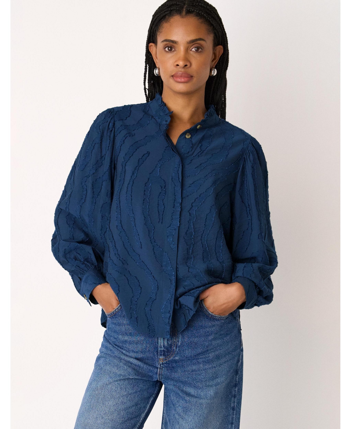 Click here for Whistles Womens Animal Textured Shirt - Navy prices