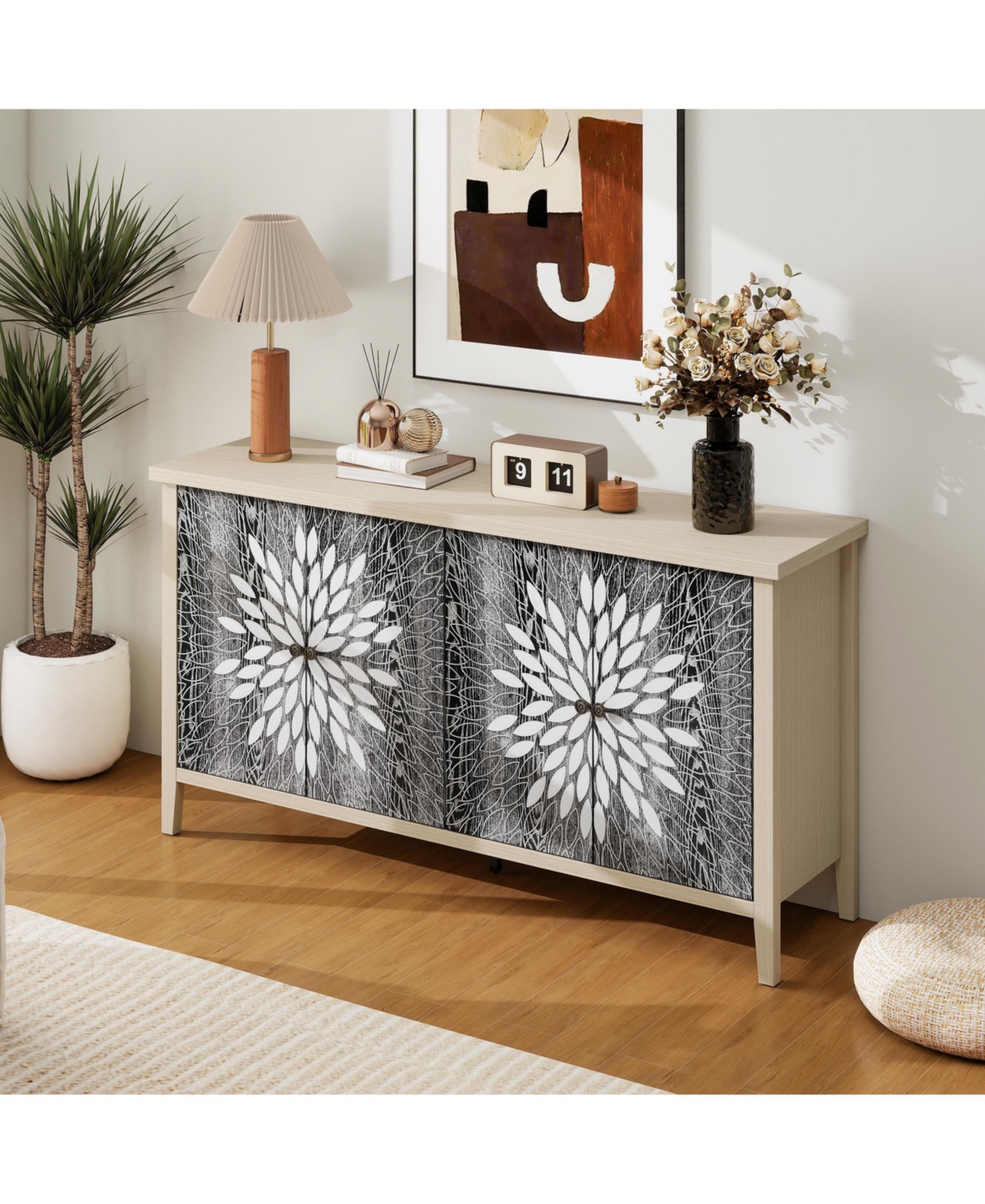 Click here for Flynama 4 Doors Modern Wood Grain Sideboard Adjust... prices
