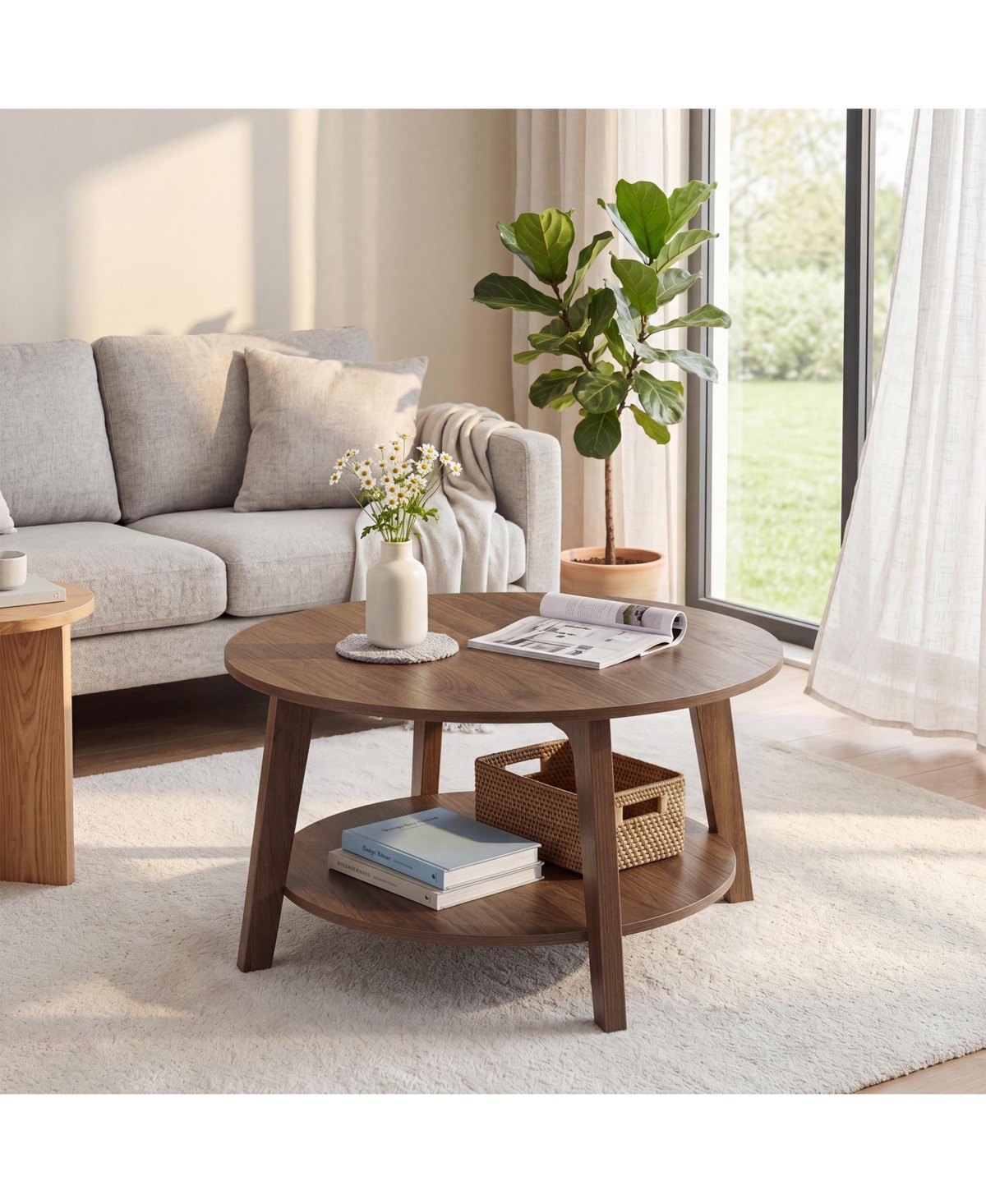 Click here for homfan Round Coffee Table with Storage  2-Tier Mod... prices