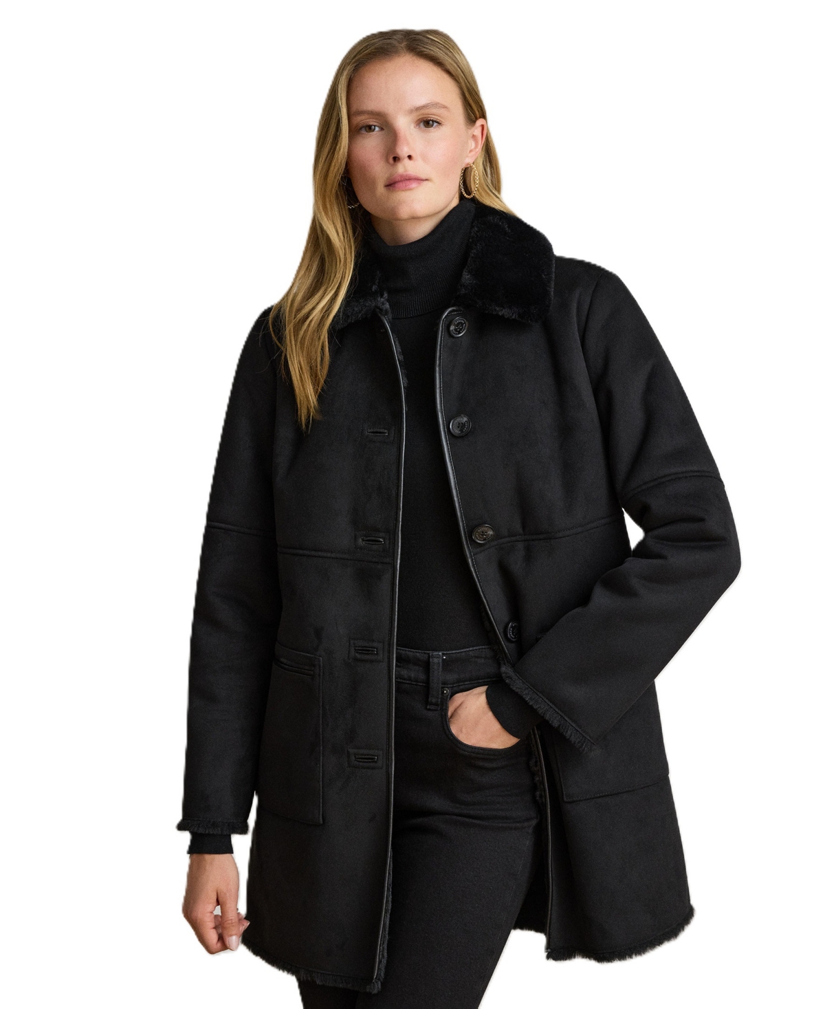 Click here for Lauren Ralph Lauren Womens Shearling Coat with Fur... prices