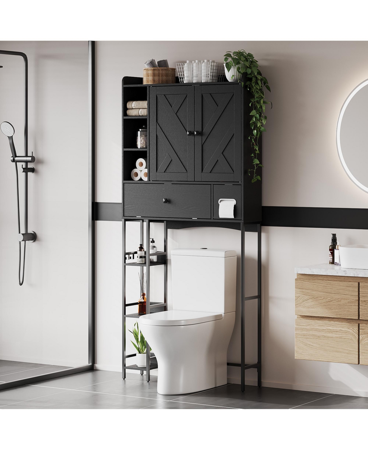 Click here for Gaomon Over-The-Toilet  Black Bathroom with Mdf Sh... prices