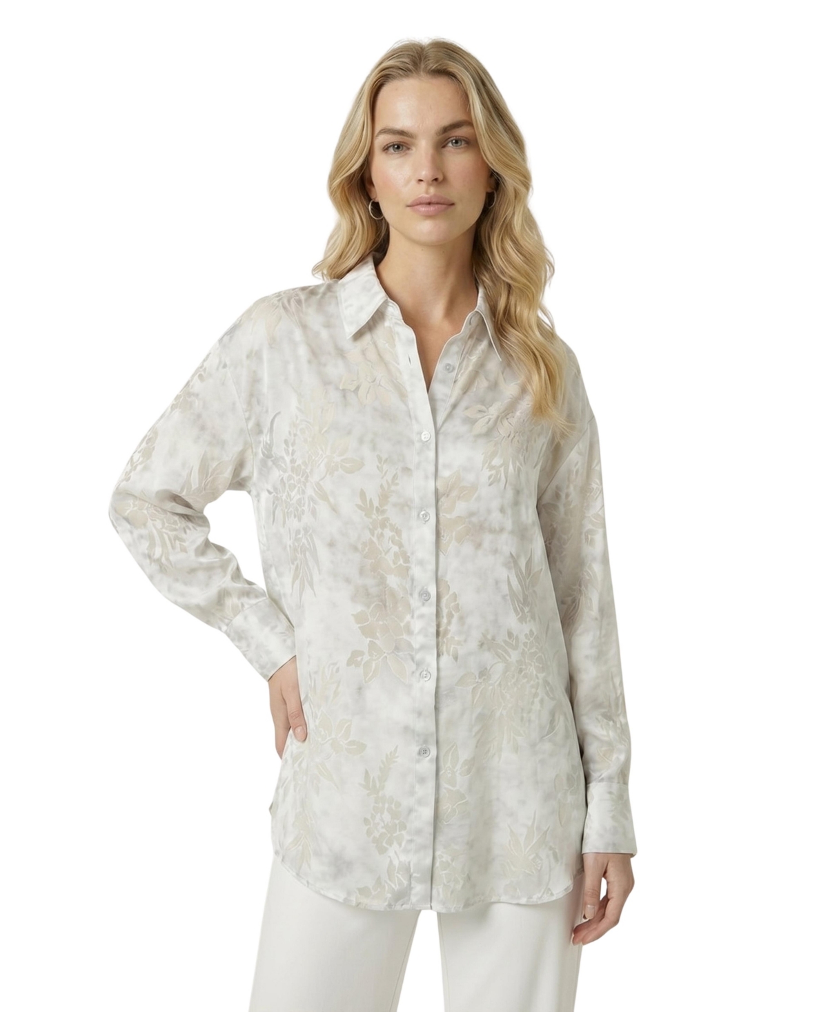 Click here for Modenaire Womens Floral Jacquard Button-Front Shir... prices