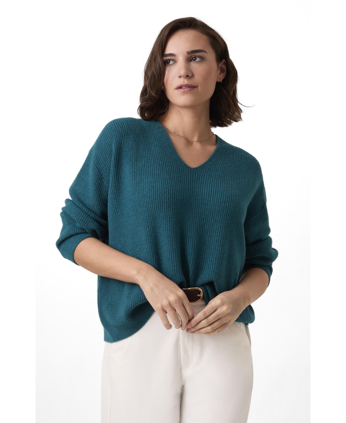 Click here for Celtic & Co. Womens Ribbed V-Neck Jumper - Teal prices
