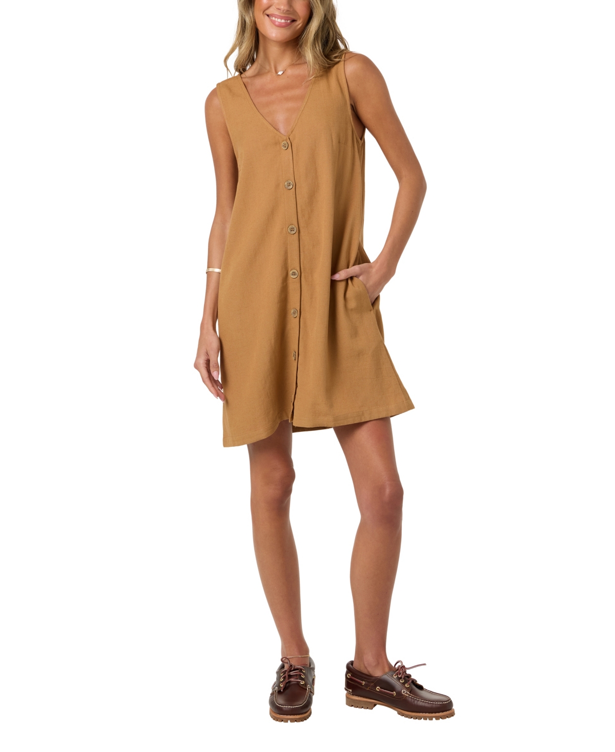 Click here for ONeill Womens Sanders Button-Front Woven Mini Dres... prices