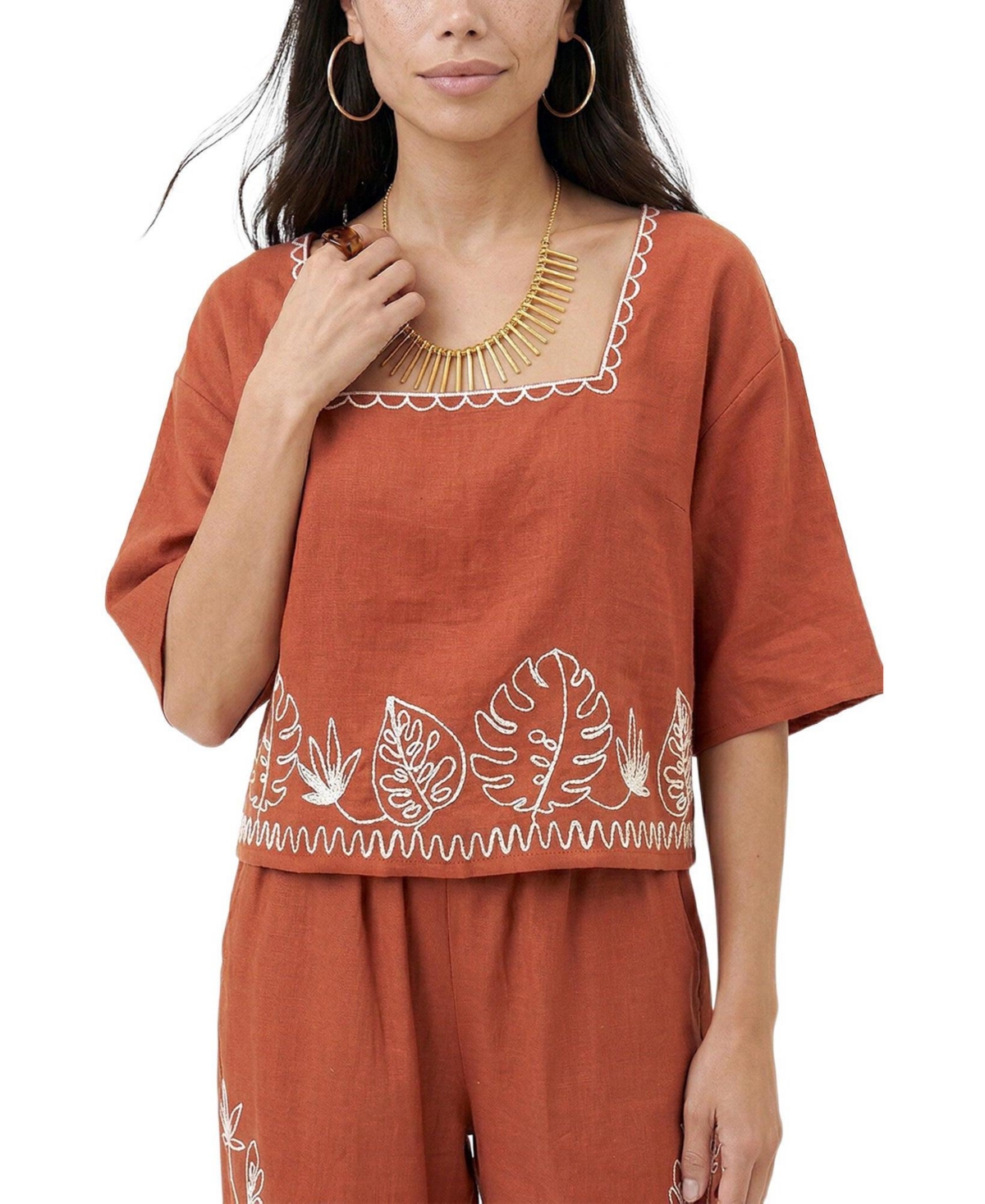 Click here for Raffya Womens Tilly Square Neck Embroidered Top -... prices