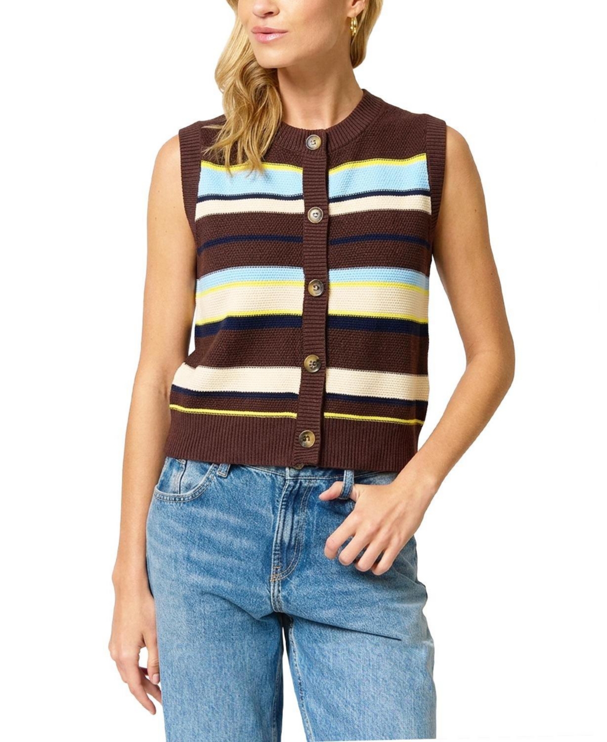 Click here for Central Park West Womens Marlon Stripe Shell - Bro... prices