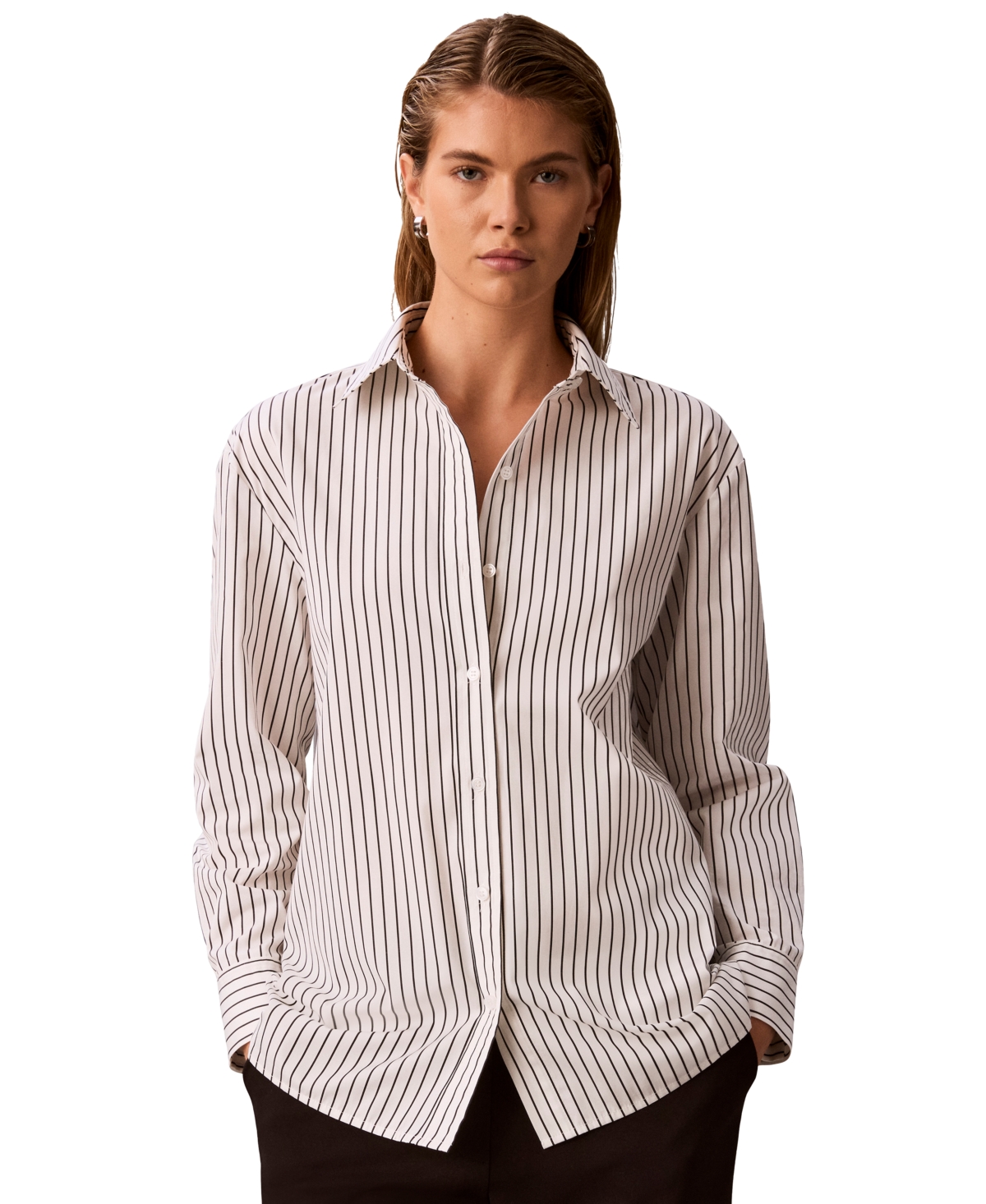 Click here for Calvin Klein Womens Striped Collared Neck Shirt -... prices