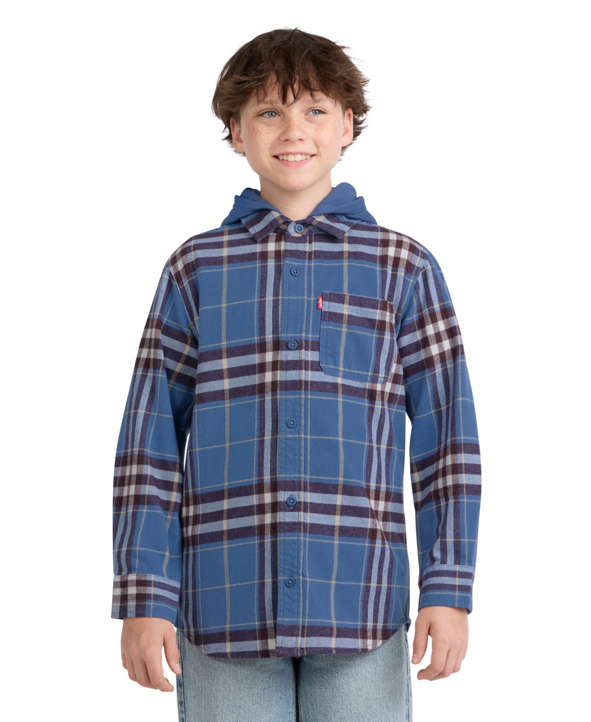Click here for Levis Boys 8-20 Hooded Plaid Flannel Long-Sleeve S... prices