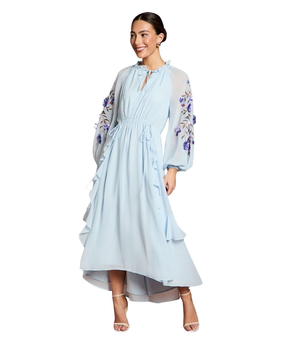 Click here for Coast Womens Floral Ruched Midi Dress - Light blue prices