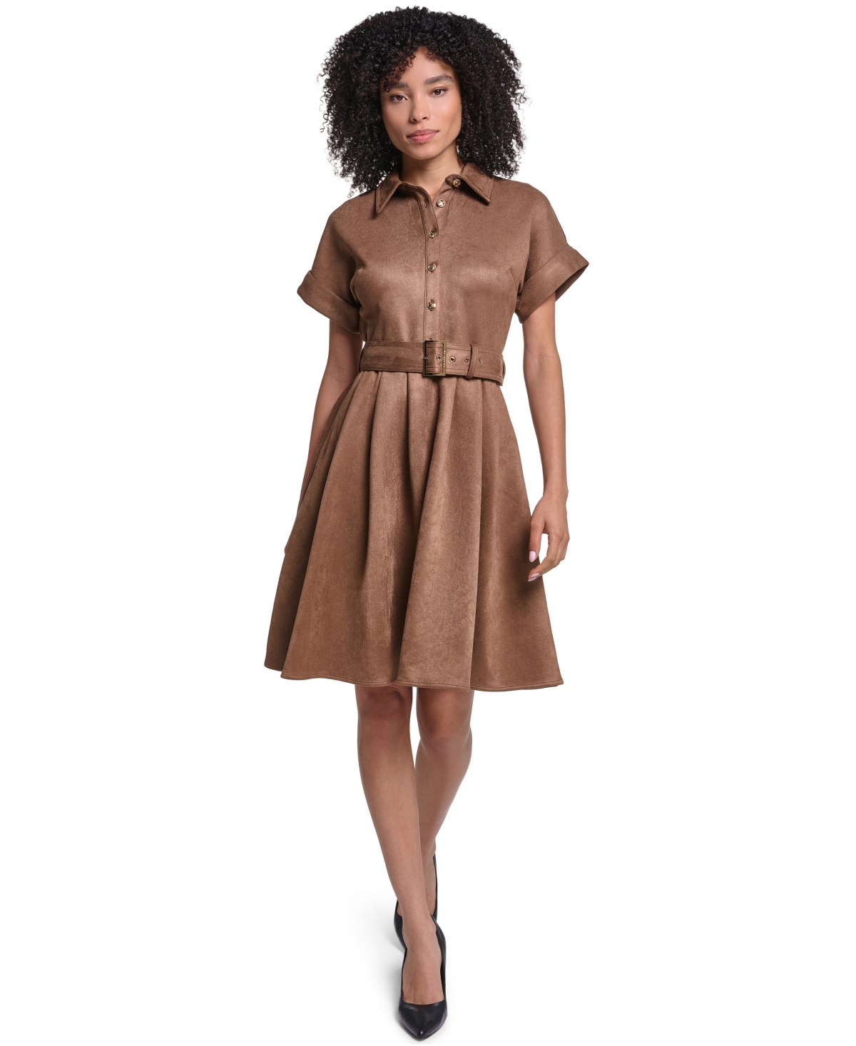 Click here for Karl Lagerfeld Paris Womens Faux Suede Belted Shir... prices