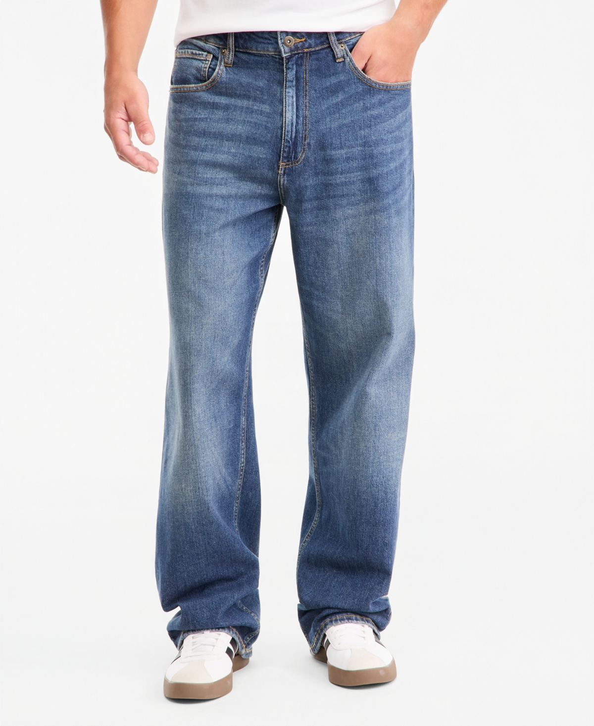 Click here for Sun + Stone Mens Hunter Destroy Mid-Rise Baggy Jea... prices