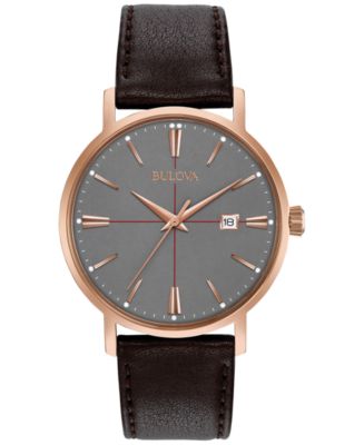 Bulova Men's Brown Leather Strap Watch 39mm 97B154 - Macy's