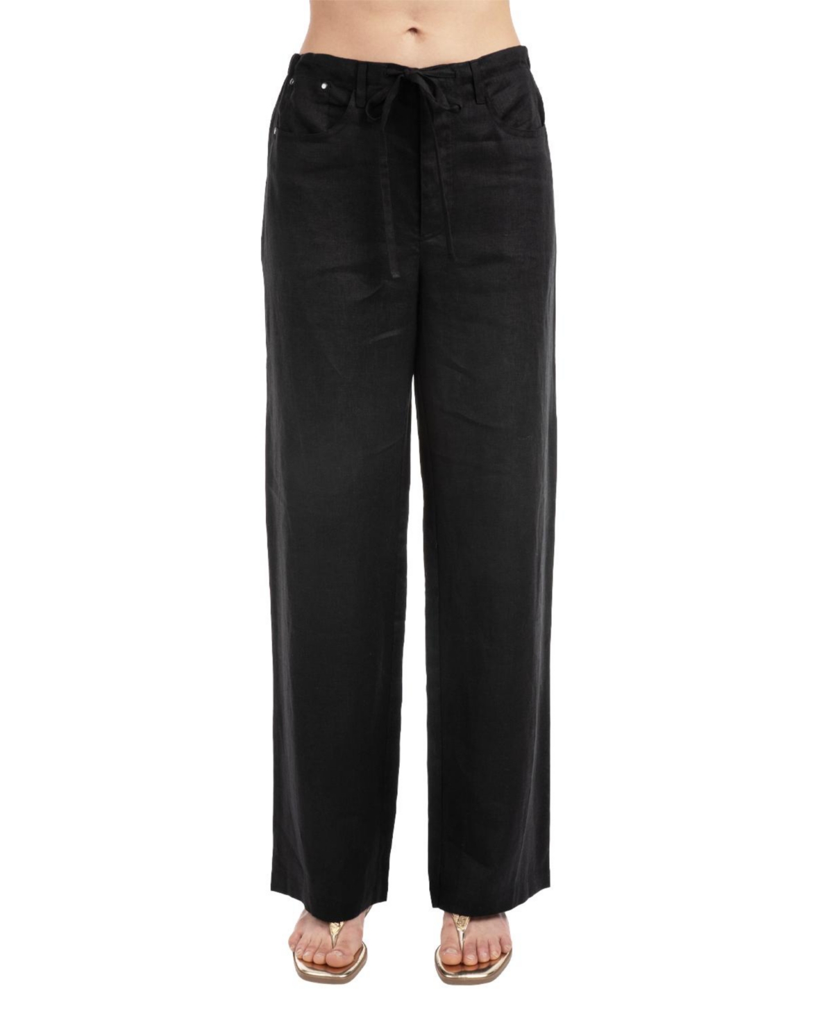 Click here for Elle Collection Womens Linen Drawcord Pant - Black prices