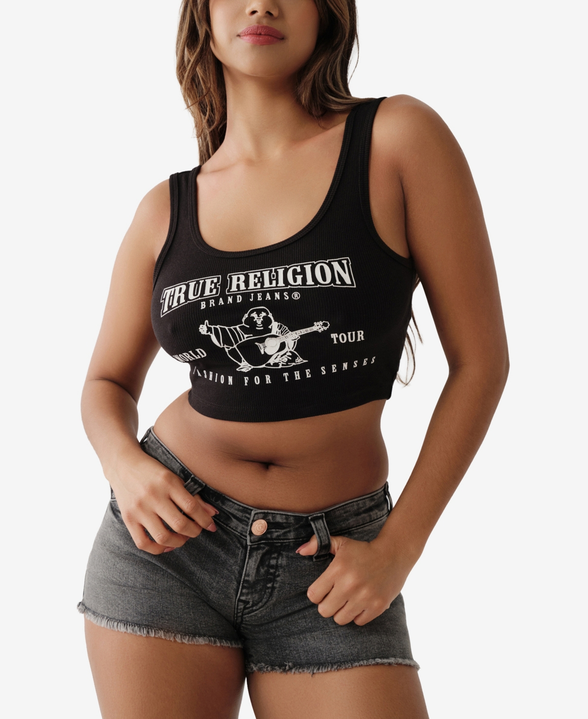 Click here for True Religion Womens Logo Crop Tank Top - Jet Blac... prices
