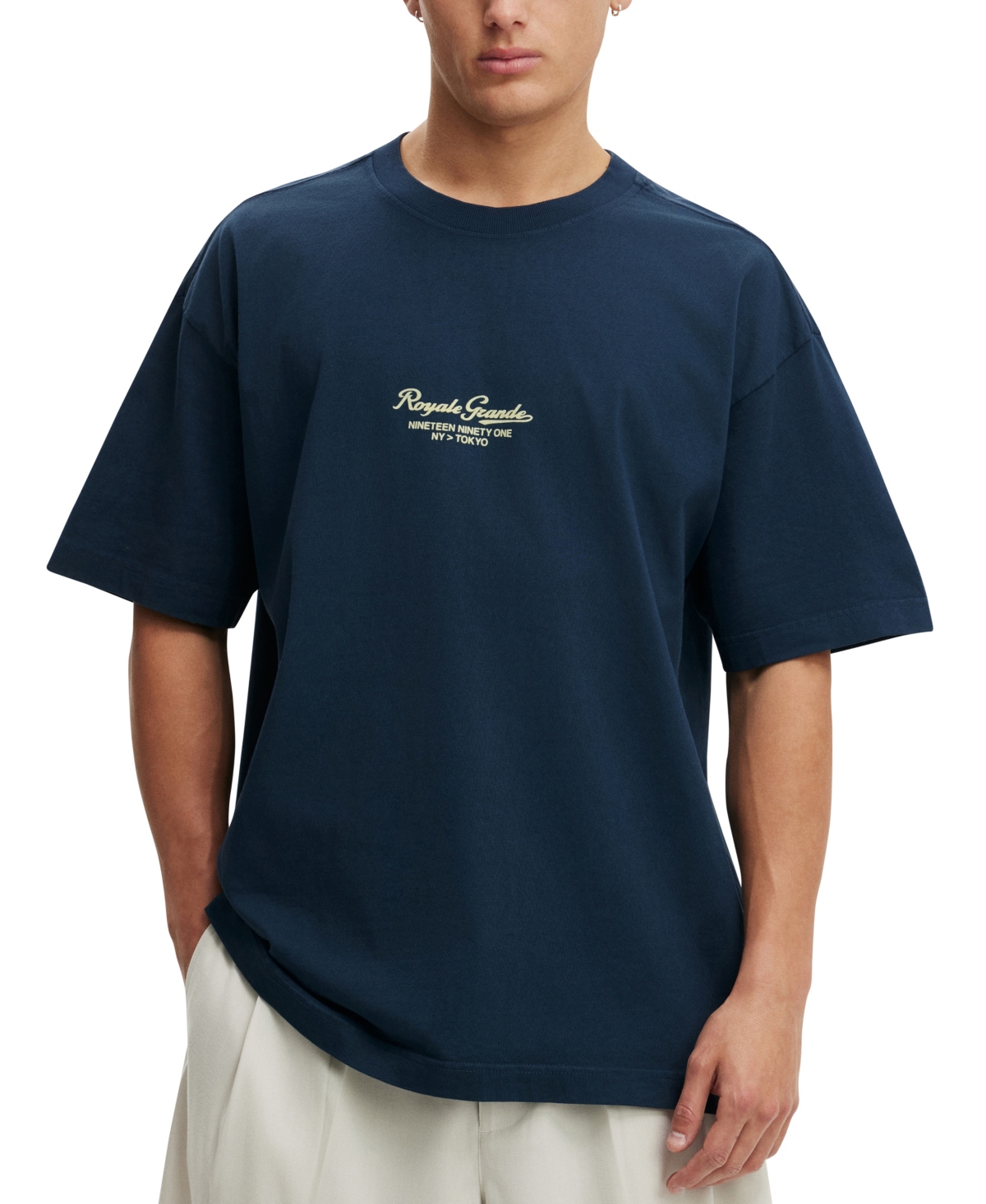 Click here for Cotton On Mens Wardrobe Staple Text Boxy-Fit T-Shi... prices