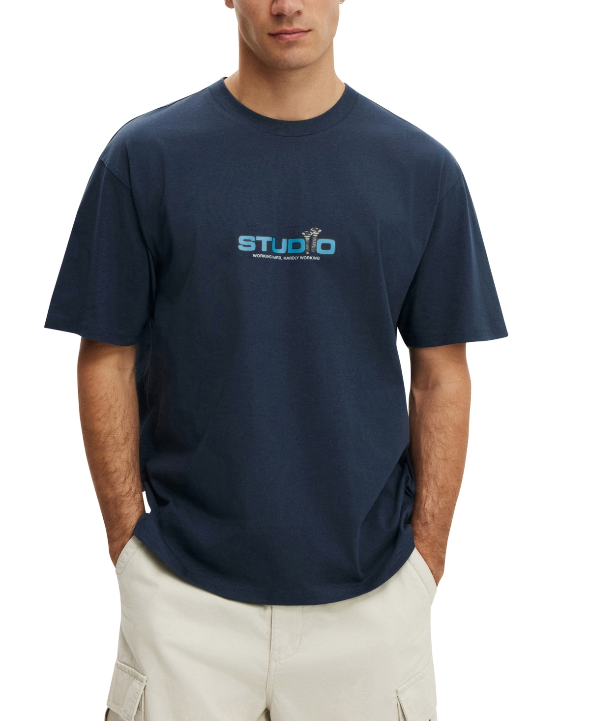 Click here for Cotton On Mens Everyday Fit Graphic T-Shirt - NAVY prices