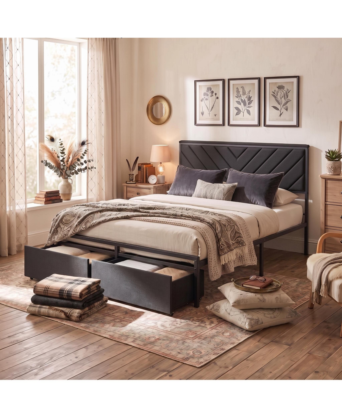 Click here for Modern Upholstered Platform Bed with 2 Storage Dra... prices