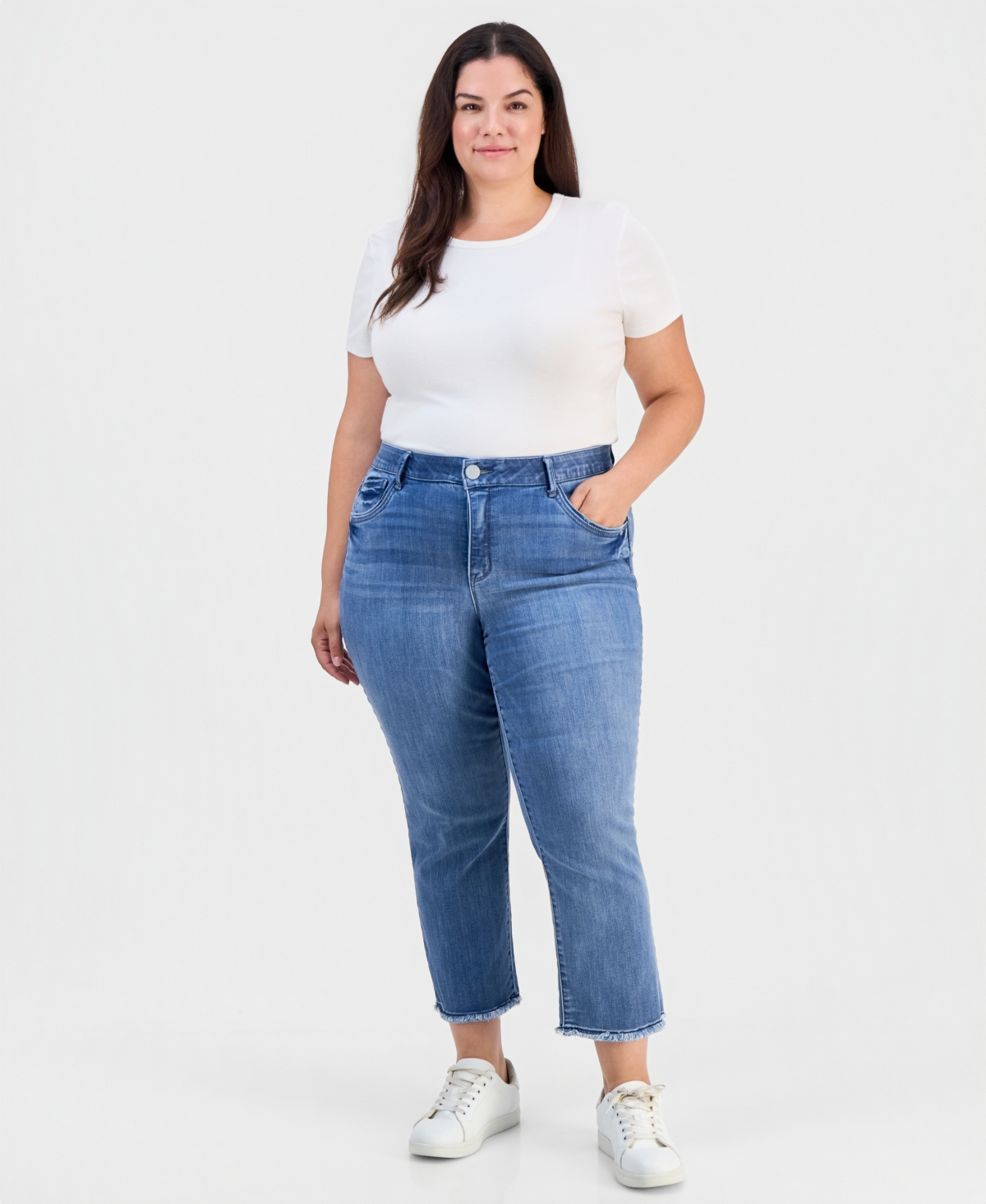 Click here for Democracy Plus Size High-Waisted Straight-Leg Fray... prices