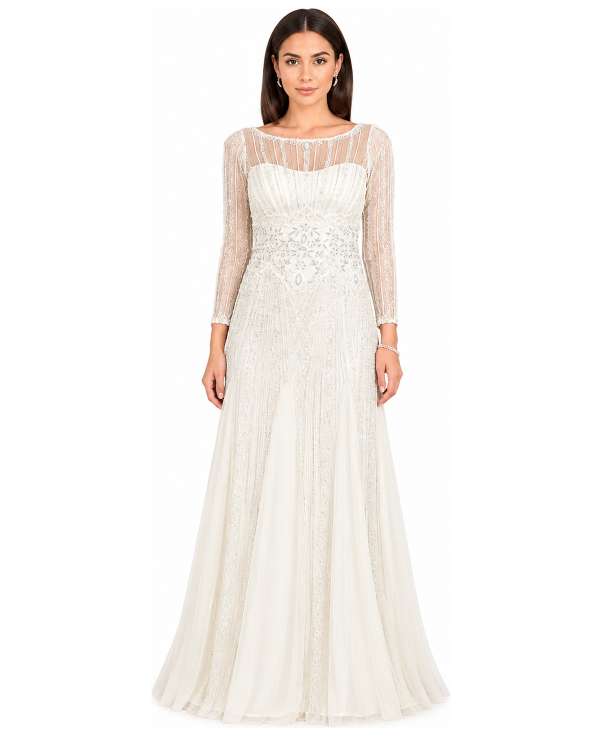 Click here for Lara Womens Beaded High Neck Wedding Gown - Ivory prices