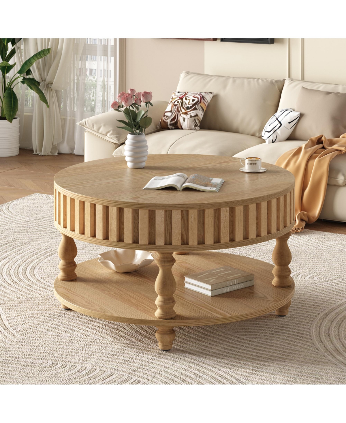 Click here for Clihome Modern Fluted Coffee Table with Storage  F... prices