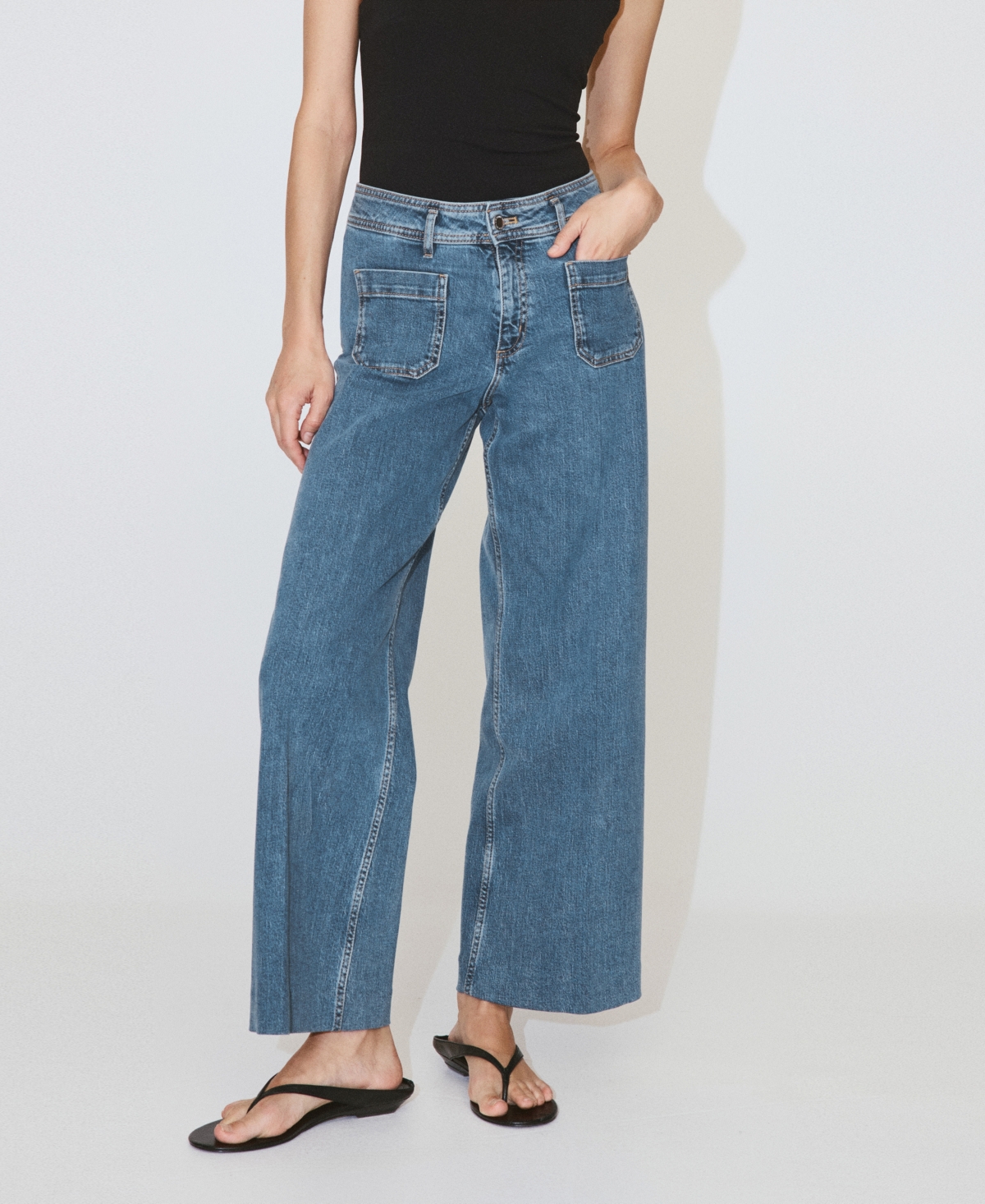 Click here for Mango Womens High-Waisted Wide leg Jeans - Open Bl... prices