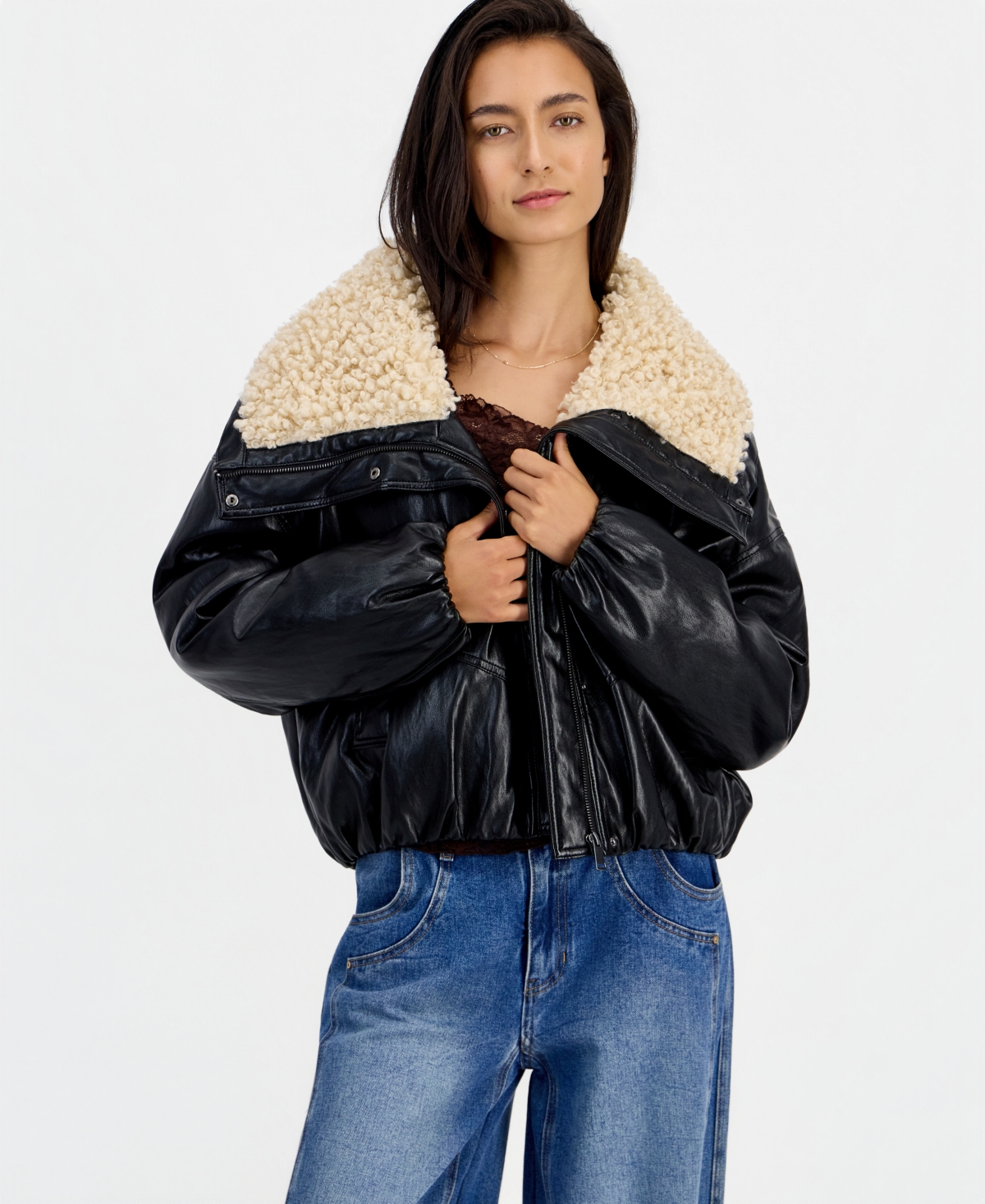 Click here for And Now This Womens Sherpa-Lined Faux Leather Moto... prices