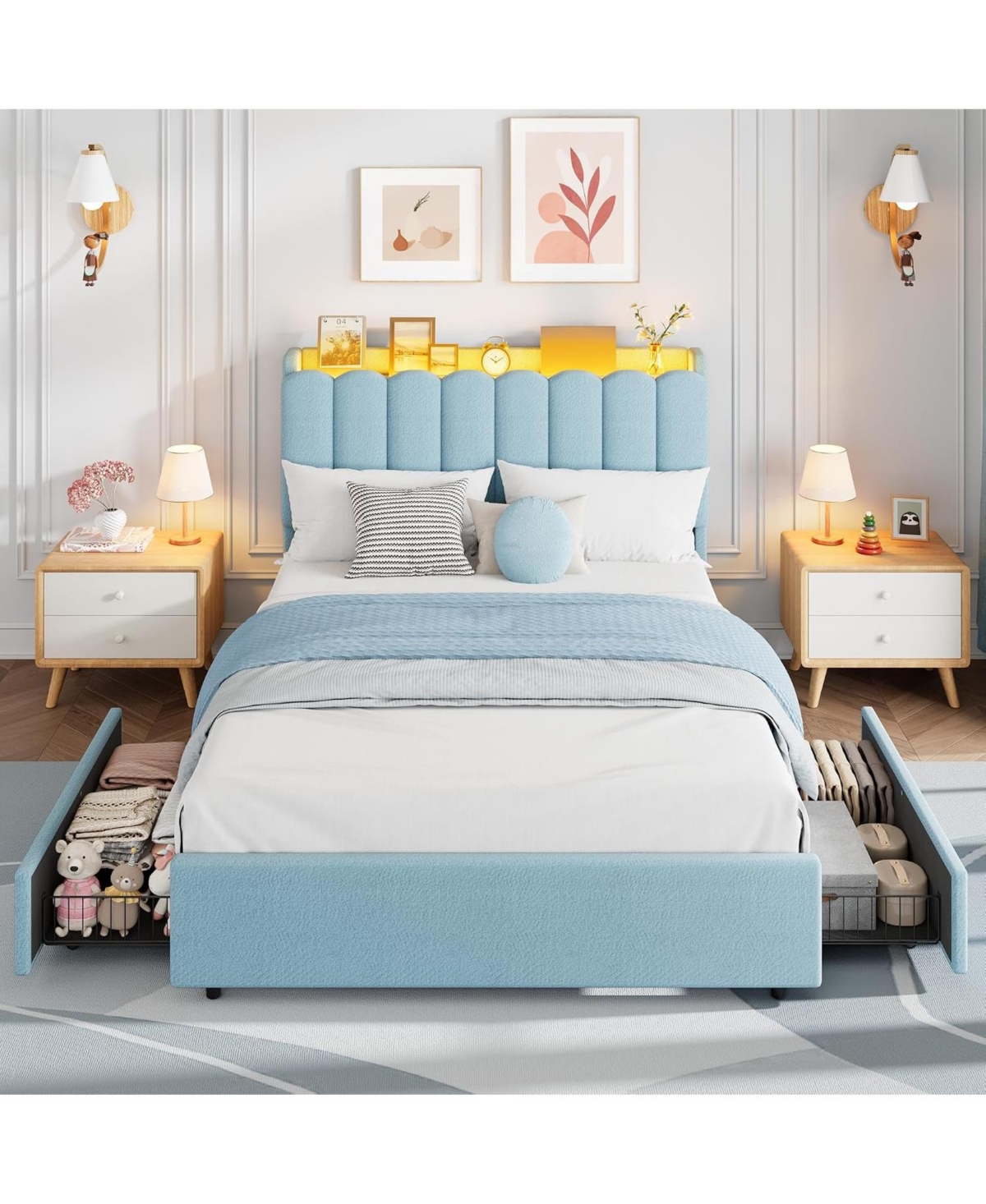 Click here for homfan Full Size Led Bed Frame with Storage Headbo... prices