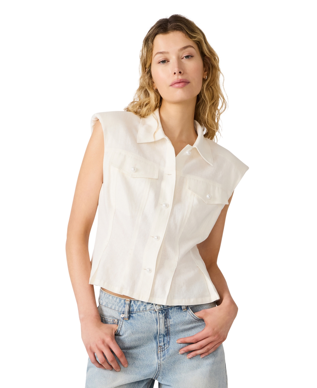 Click here for Steve Madden Womens Cassady Collared Neck Top - An... prices