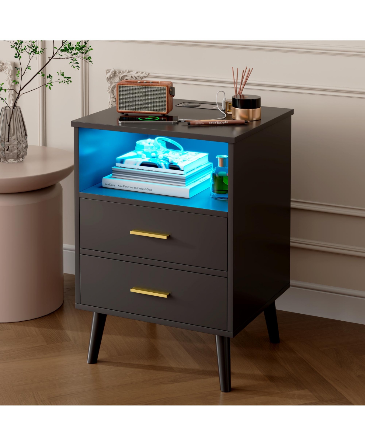 Click here for Vlsrka 25.6 H Nightstand with Hidden Drawer  Charg... prices