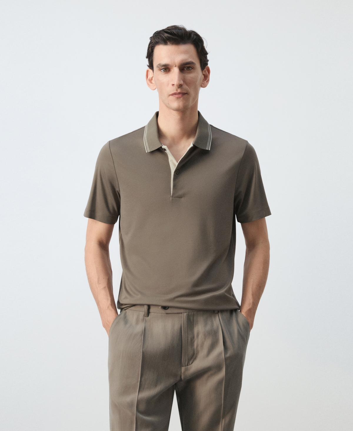 Click here for Mango Mens Slim-Fit Solid Polo Shirt - Medium Brow... prices