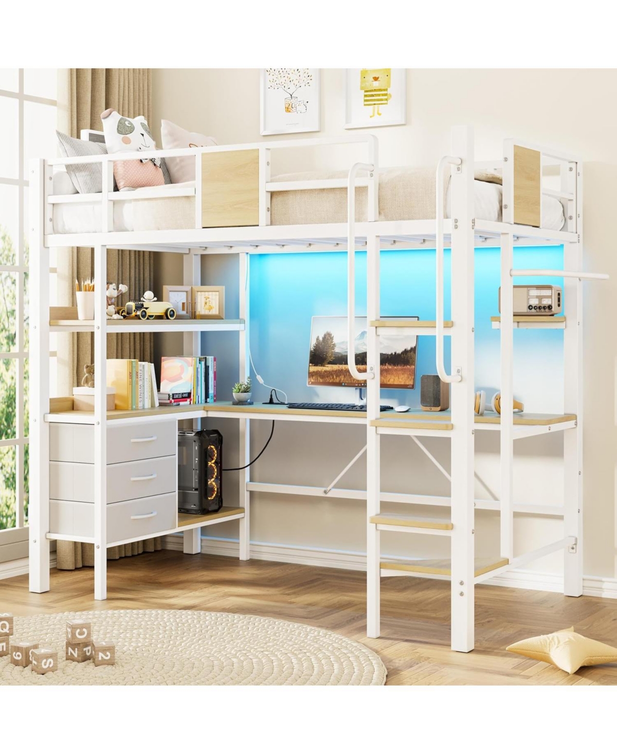 Click here for gaomon Twin Loft Bed with Desk and Stairs  Heavy D... prices