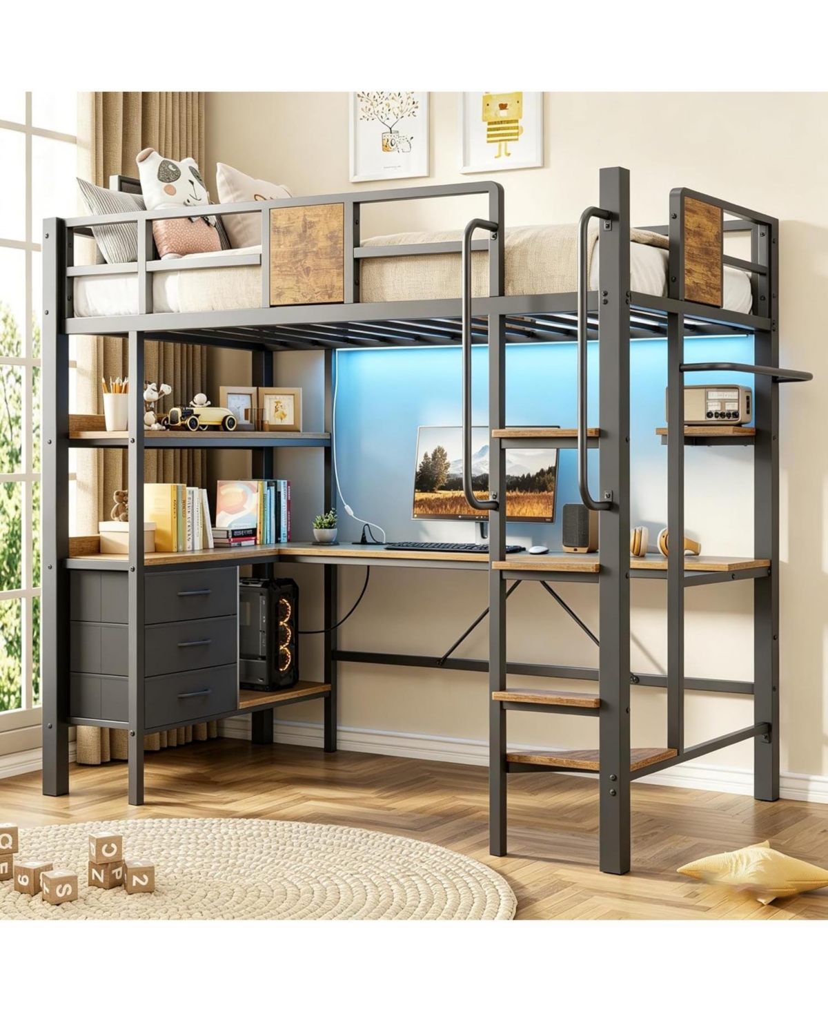 Click here for gaomon Twin Loft Bed with Desk and Stairs  Heavy D... prices