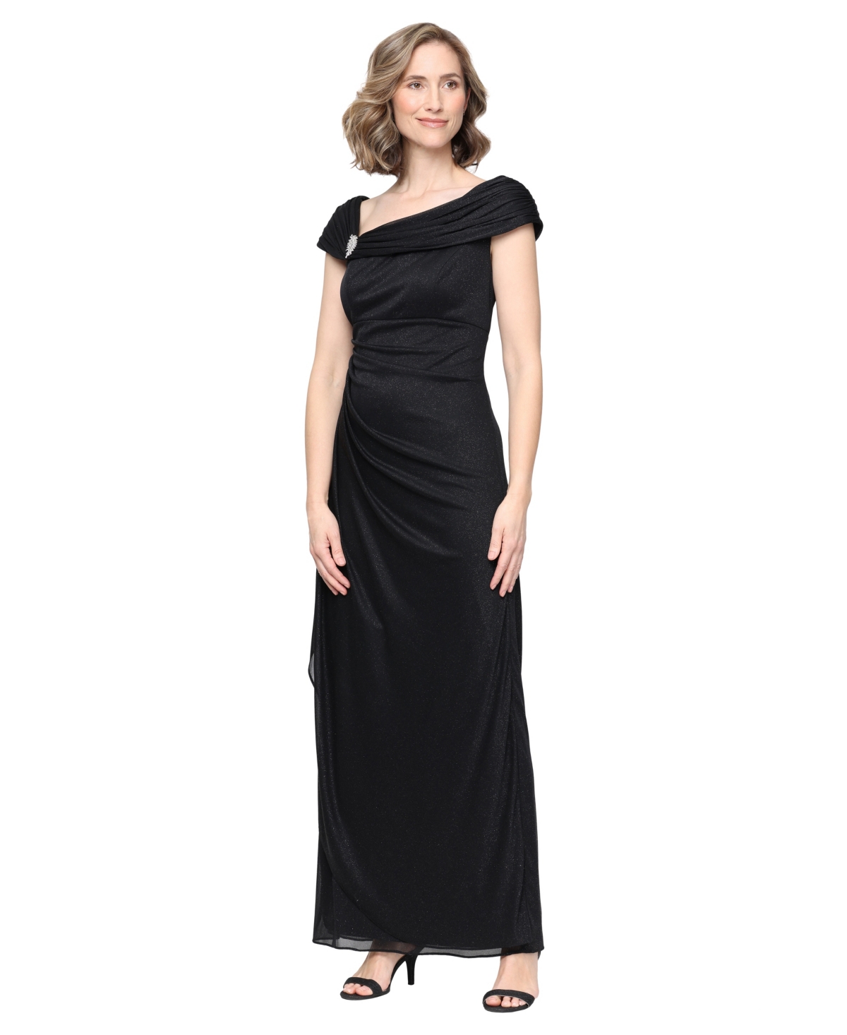 Click here for Alex Evenings Petite L-Neck Glitter-Mesh Long Dres... prices