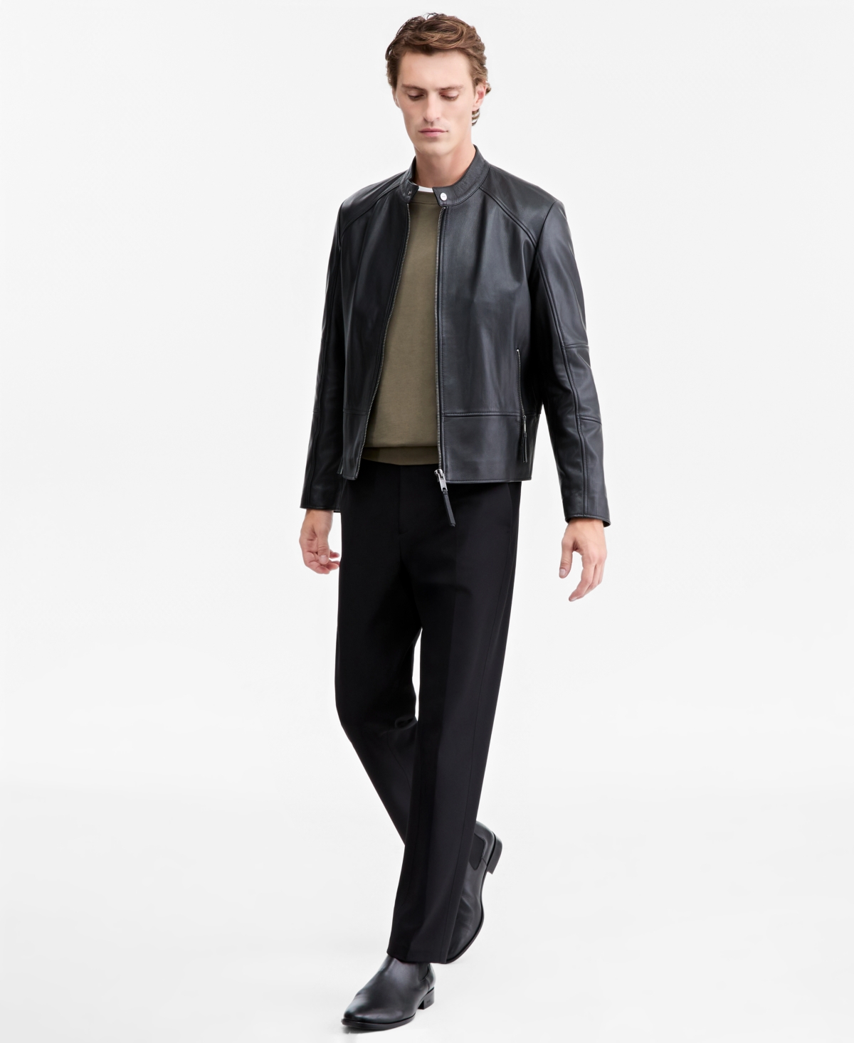 Click here for Hugo Boss Mens Slim-Fit Biker Leather Jacket - Bla... prices