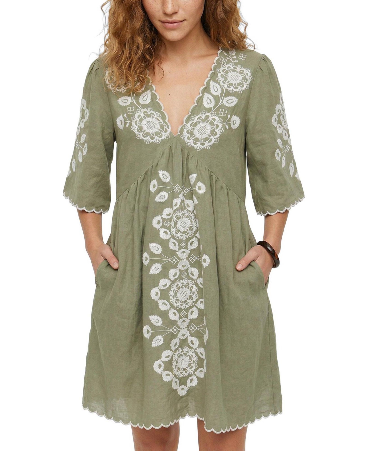 Click here for Raffya Womens Arabella V- Neck Embroidered Mini Dr... prices