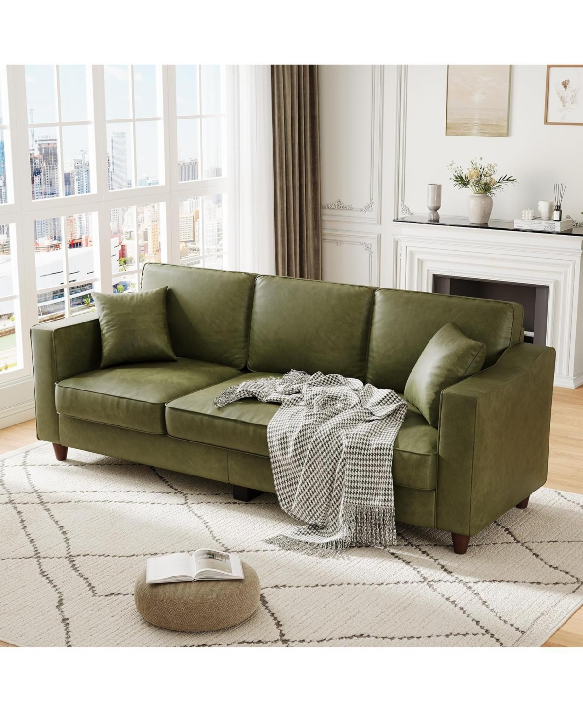 Click here for gaomon 85 Faux Leather Sofa  3-Seater Couch with P... prices