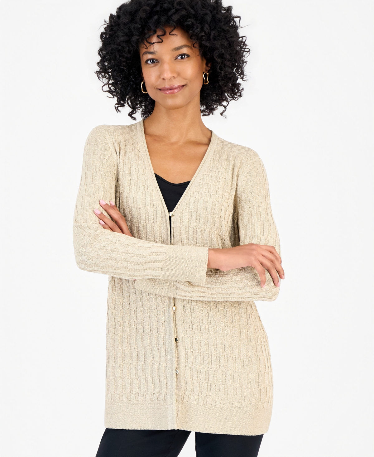 Click here for Jm Collection Womens Lurex Stitch Tunic Cardigan S... prices