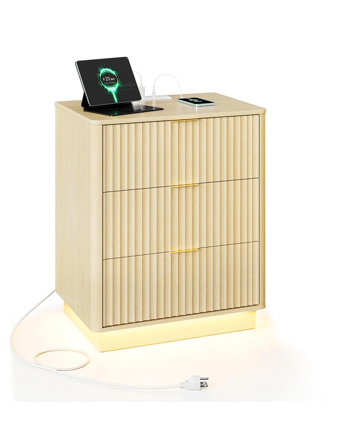 Click here for gaomon Fluted Nightstand with Charging Station  Wo... prices